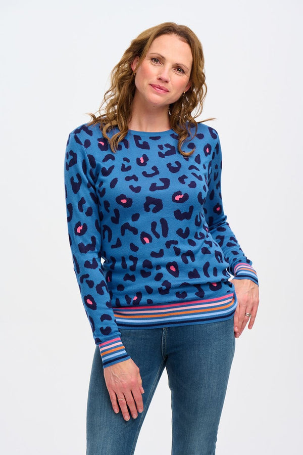 Sugarhill Callie Jumper - Blue, Leopard Pop Stripe - BouChic