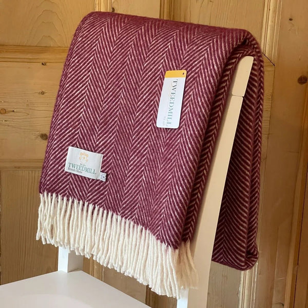 Tweedmill Throw Fishbone Rosewood - BouChic