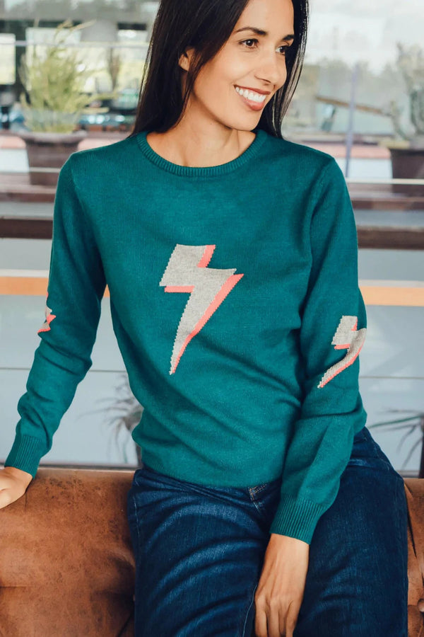 Sugarhill Ka-Pow Lightning Stacey Jumper Teal - BouChic